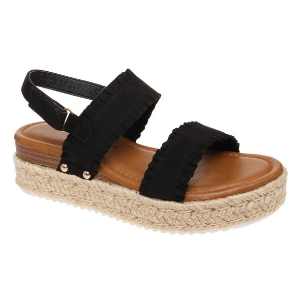 Pierre Dumas | Shoes | Black Ruffle Double Band Platform Wedge Sandals ...